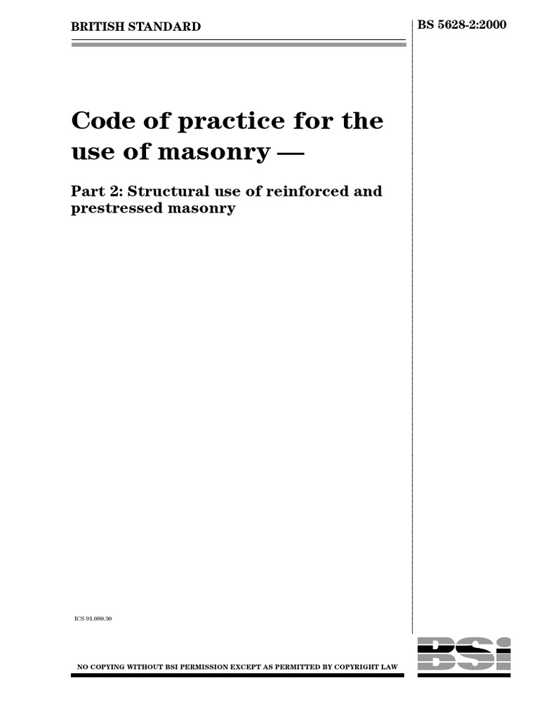 BS5628 Part 2, 2000, Reinforced and Prestressed Masonry | PDF | Masonry ...