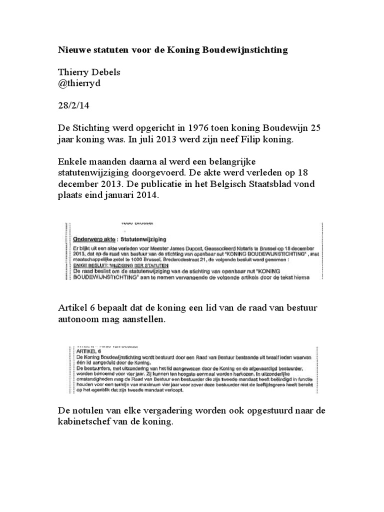 Nieuwe Statuten Voor de Koning Boudewijnstichting | PDF