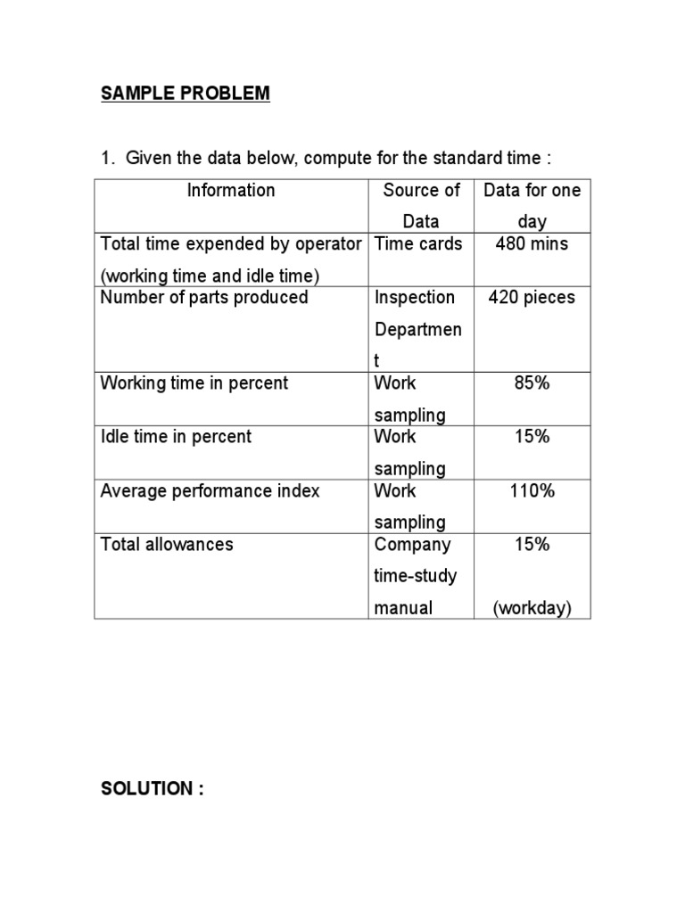 Sample Problems-Work Sampling | PDF | Mathematical Sciences ...