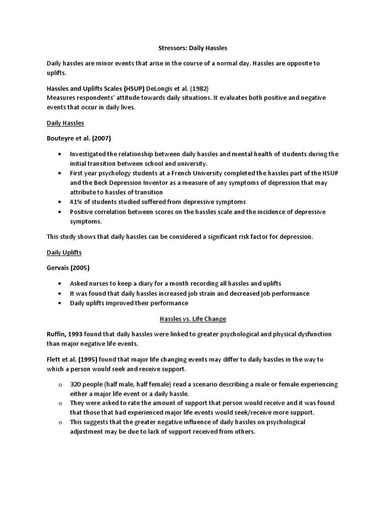 Stressors Daily Hassles | PDF | Occupational Stress | Depression (Mood)