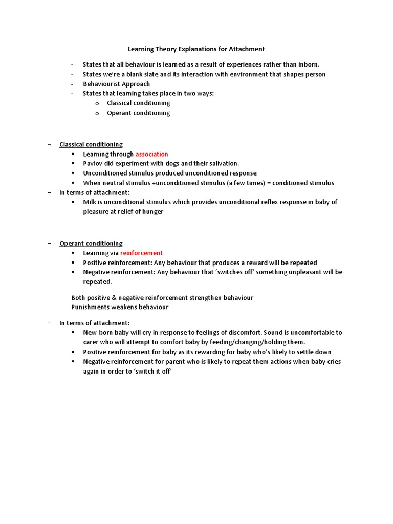 Learning Theory Explanation For Attachment | PDF