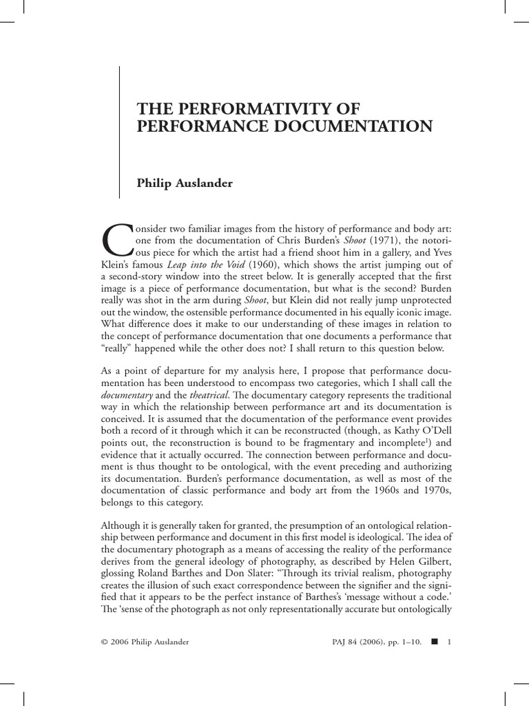 Auslander - 2006 - The PERFORMATIVITY of Performance Documentation ...