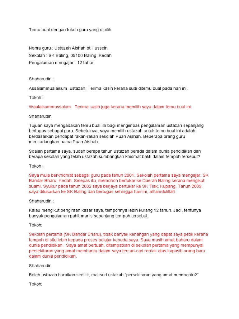 Temu Bual Dengan Tokoh Yang Dipilih | PDF