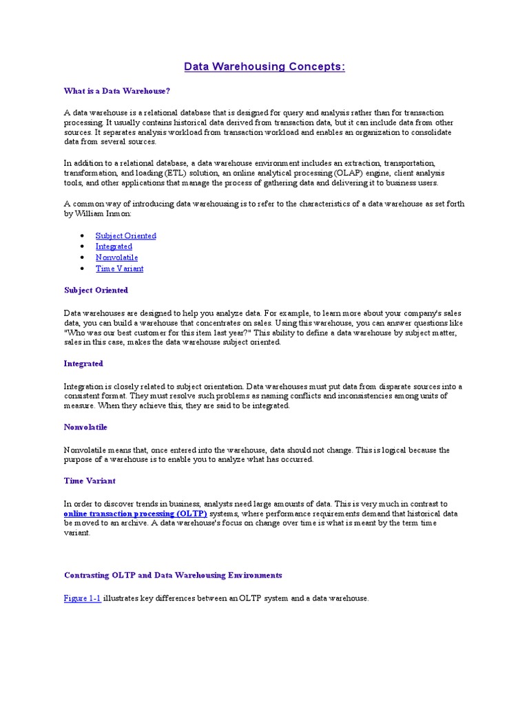 Data Warehousing Concepts | PDF | Data Warehouse | Data