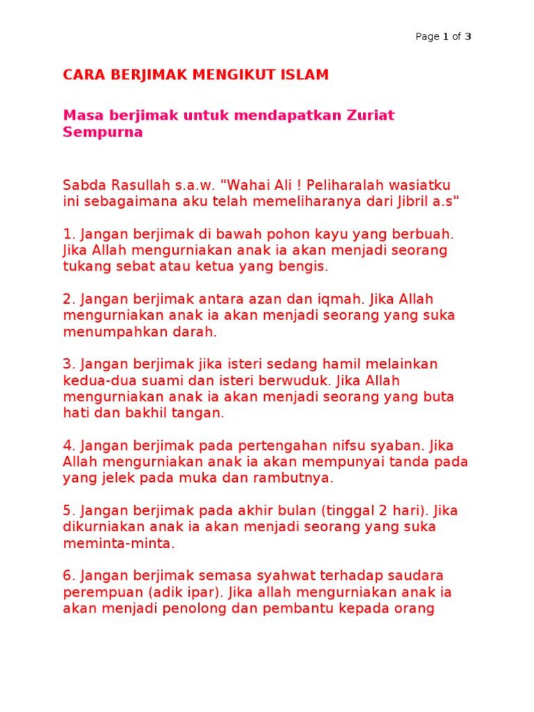 Cara Berjimak Mengikut Islam | PDF