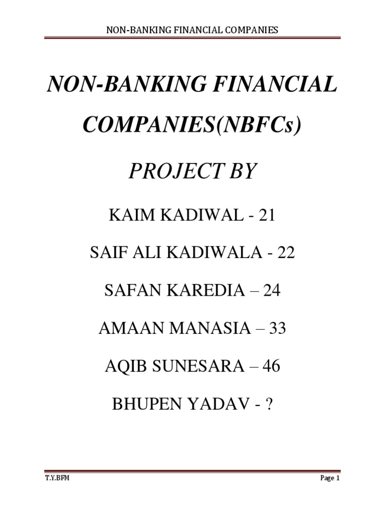 Non Banking Financial Companies Nbfcs Project By Pdf Non Bank