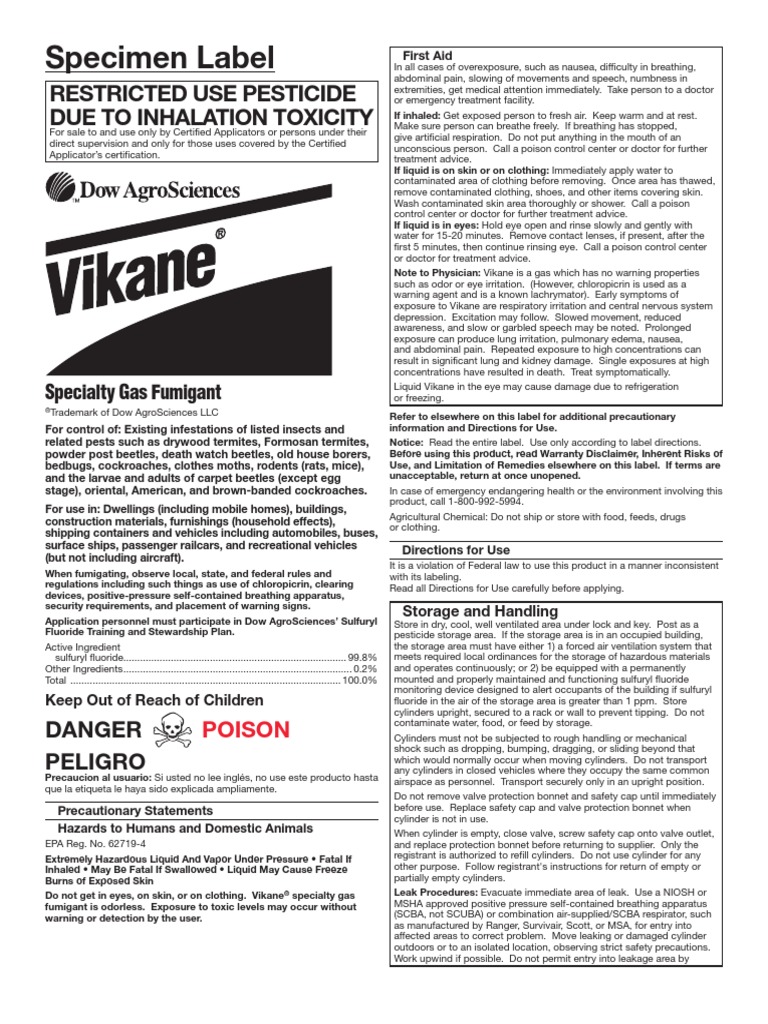 Fumigation Part 2 2014 Vikane Label | Refrigerator | Hvac