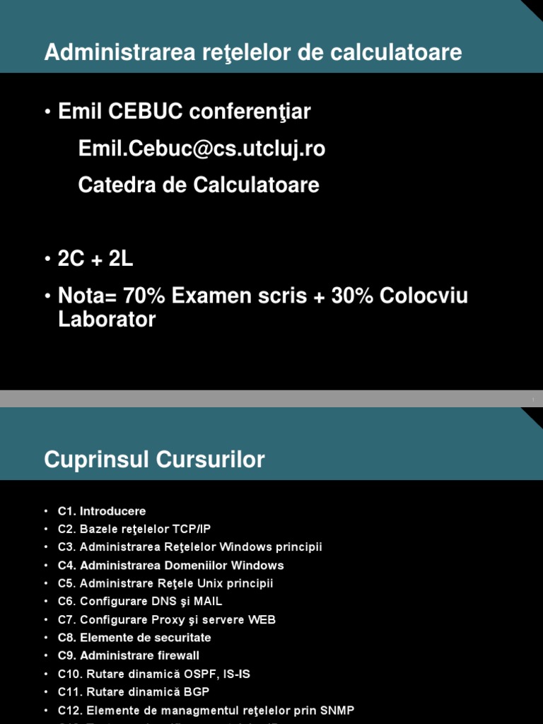 Administrarea Re Ţelelor de Calculatoare: - Emil CEBUC Conferenţiar | PDF