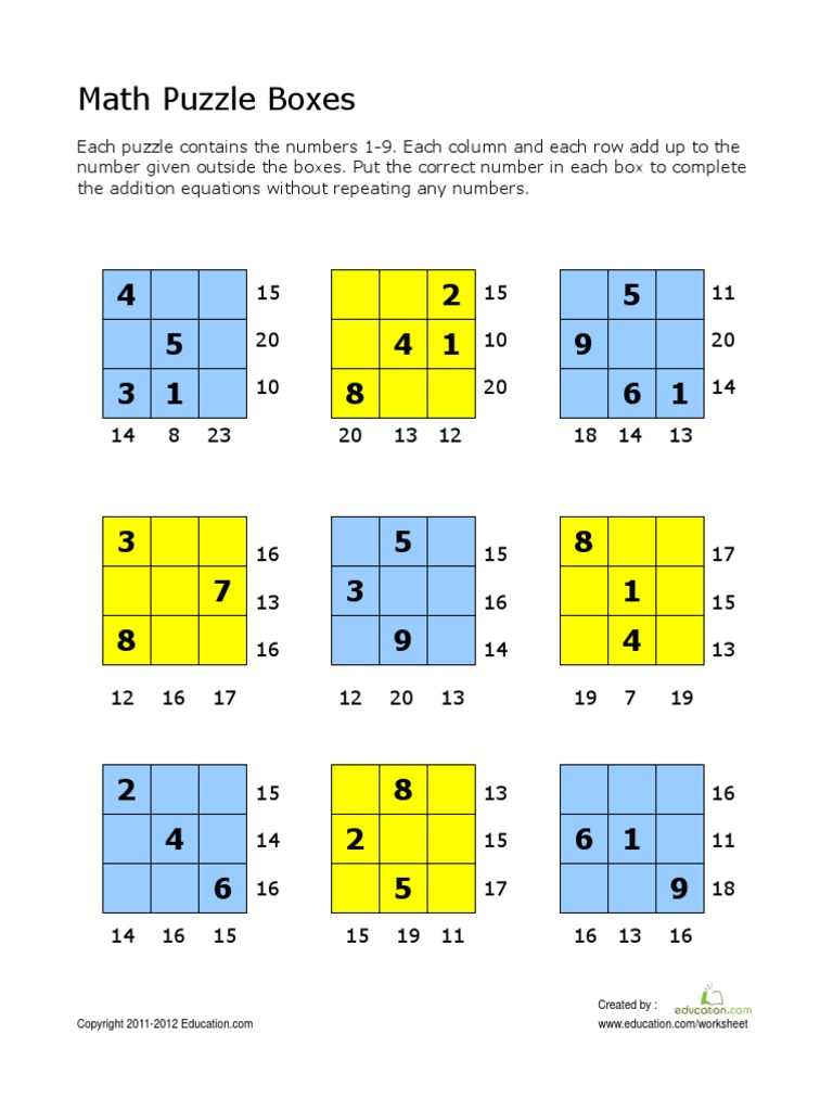 Math Puzzle Boxes: Created by | PDF | Teaching Methods & Materials