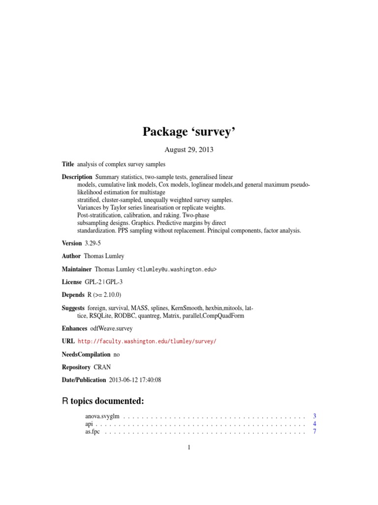 Package Survey': R Topics Documented | Download Free PDF | Bootstrapping (Statistics) | Sampling ...