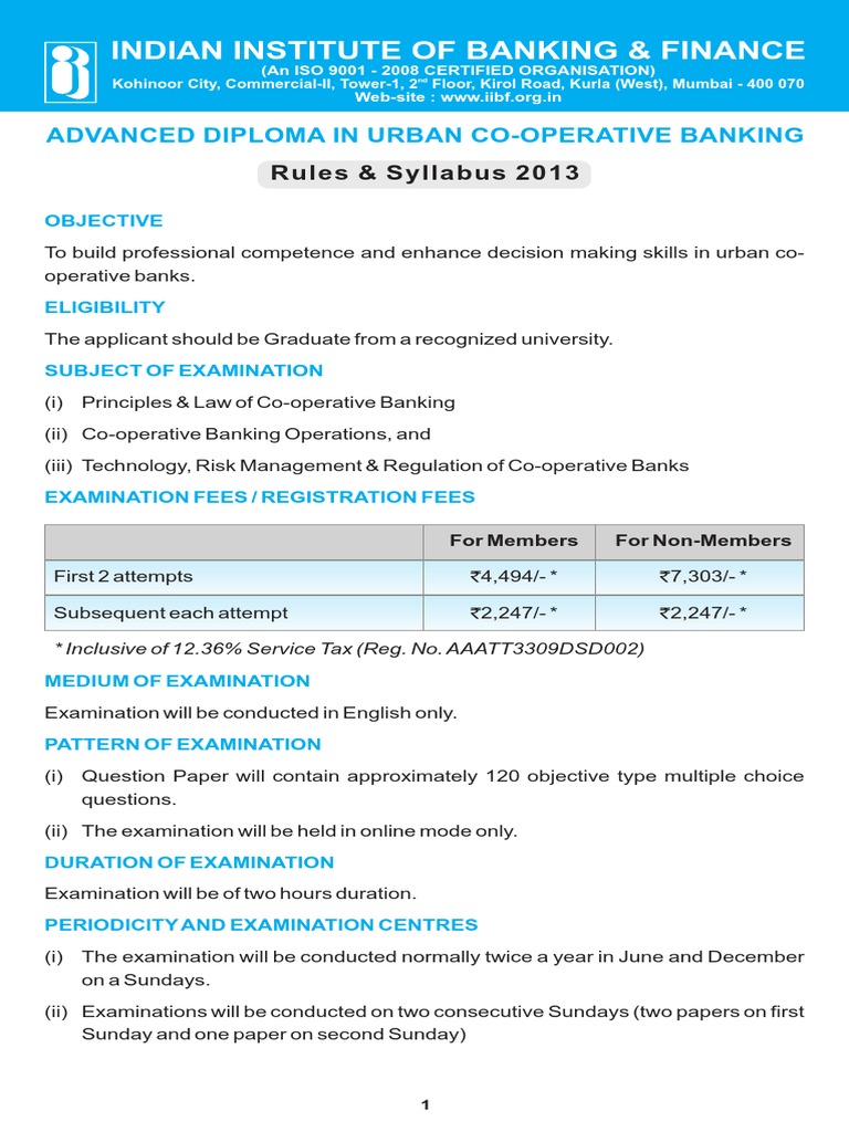 Indian Institute of Banking & Finance: Rules & Syllabus 2013 | PDF ...