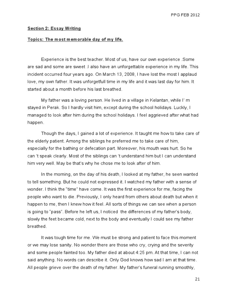 Section 2: Essay Writing Topics: The Most Memorable Day of My Life ...