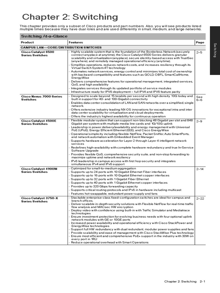 Chapter 2: Switching: Switching At-a-Glance | PDF | Network Switch ...
