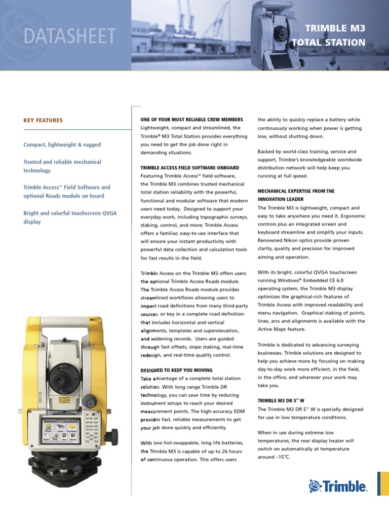 Datasheet: Trimble M3 Total Station | PDF | Touchscreen | Science