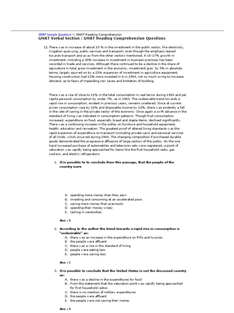 GMAT Verbal Section: GMAT Reading Comprehension Questions | PDF | Sea ...