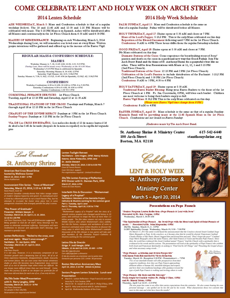 2014 Lenten Flyer | PDF | Lent | Mass (Liturgy)