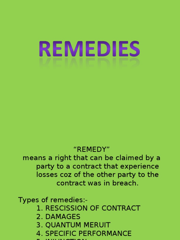 "REMEDY" Means A Right That Can Be Claimed by A | PDF | Damages ...