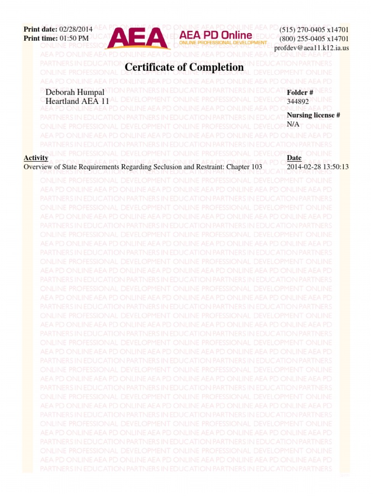 Seclusion and Restraint Certificate | PDF