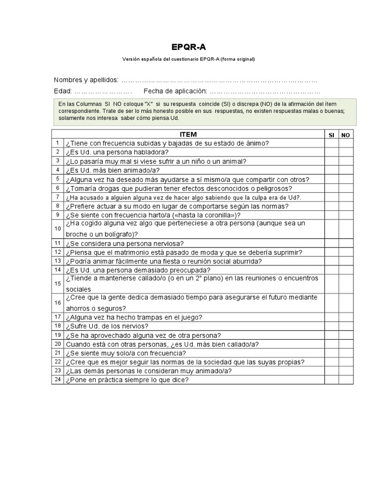 EPQ-R Abreviado Cuestionario