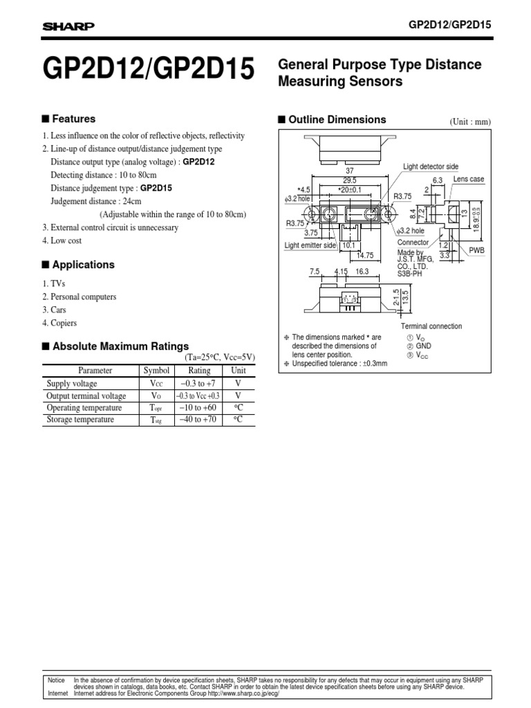 GP2D12/GP2D15: General Purpose Type Distance Measuring Sensors | PDF | Reliability Engineering ...