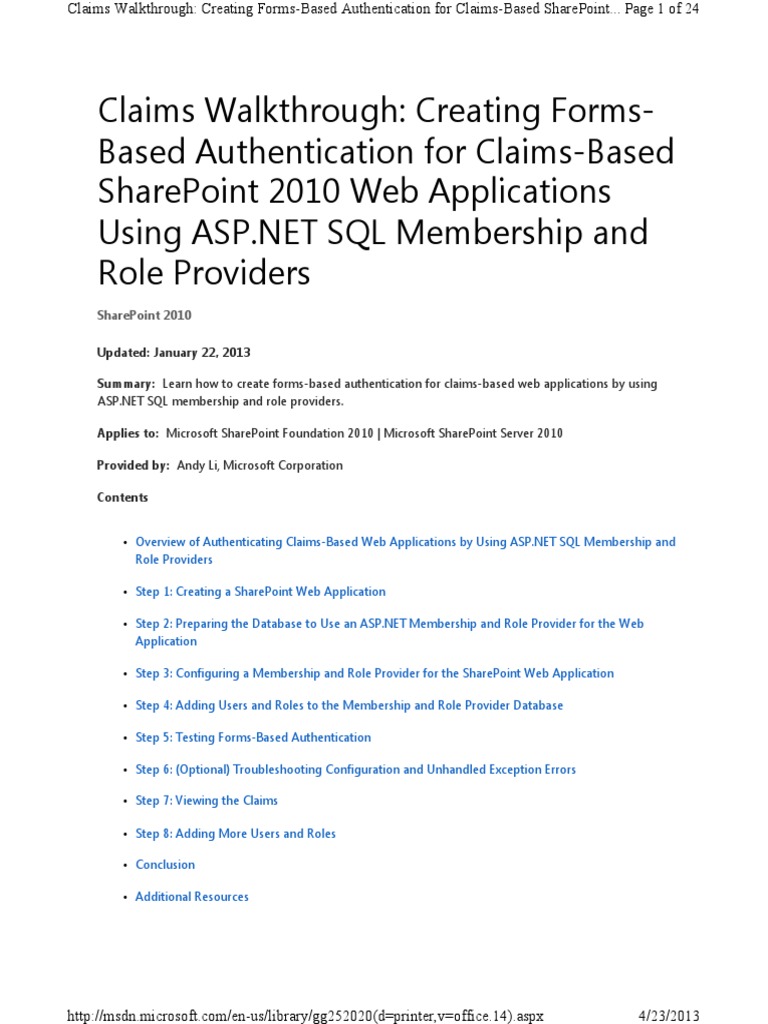 Claims Walkthrough: Creating Forms-Based Authentication For Claims ...