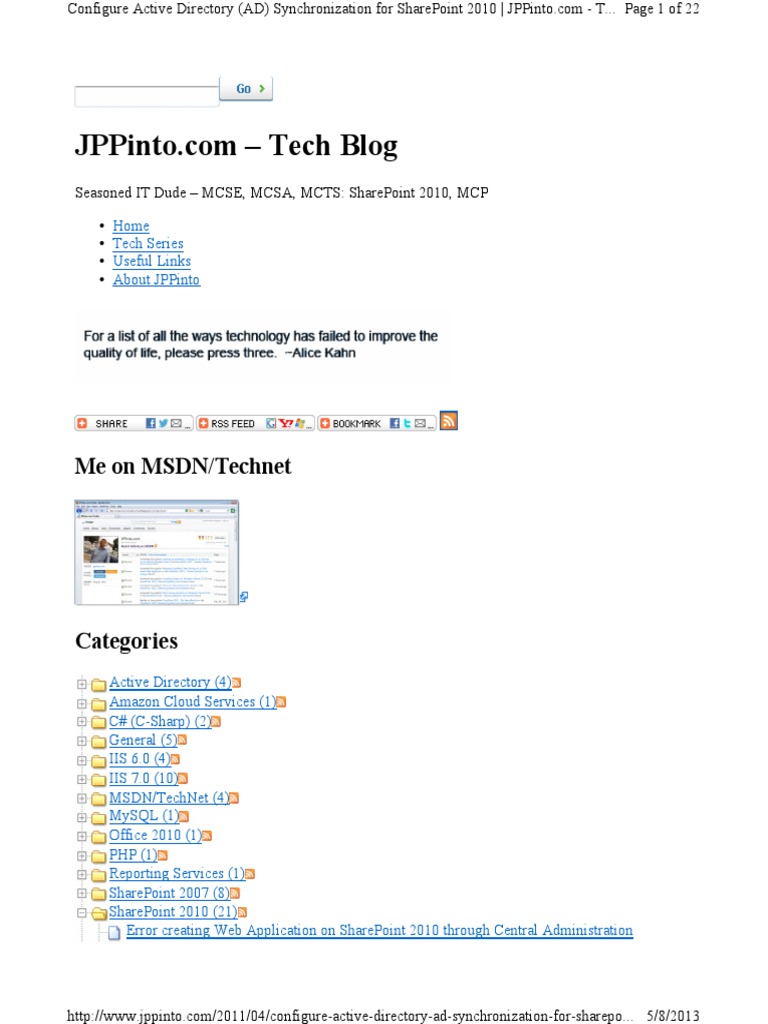 Configure Active Directory (AD) Synchronization For SharePoint 2010 | PDF | Share Point | Active ...