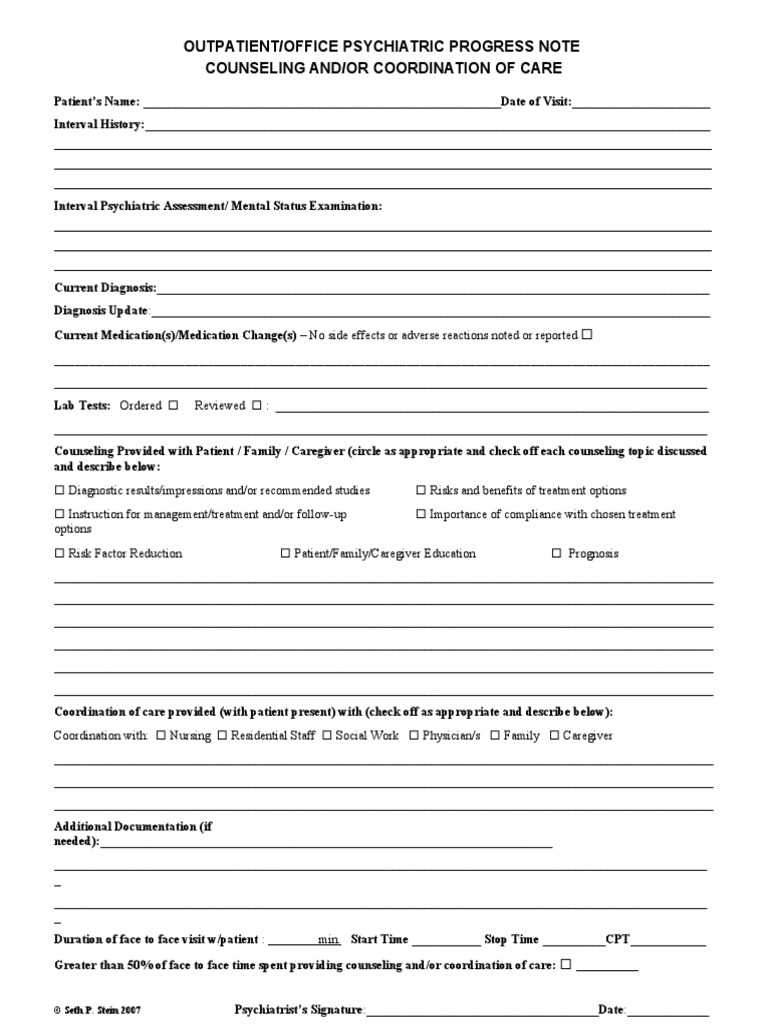 Template Outpatient Psych Note Counseling and Coord Start | PDF