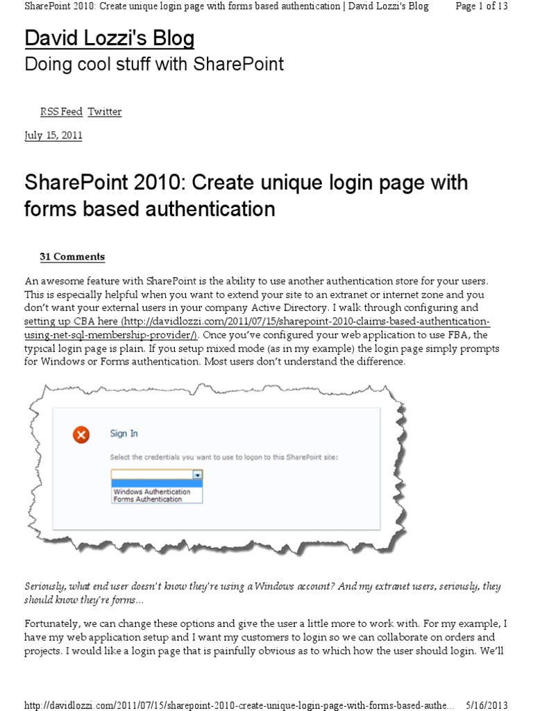Create Unique Login Page With Forms Based Authentication | PDF | Share Point | Login