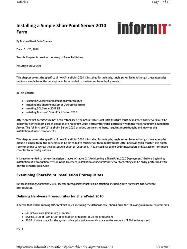 Installing Simple Sharepoint Server 2010 Farm Pdf Share Point Microsoft Sql Server 0390