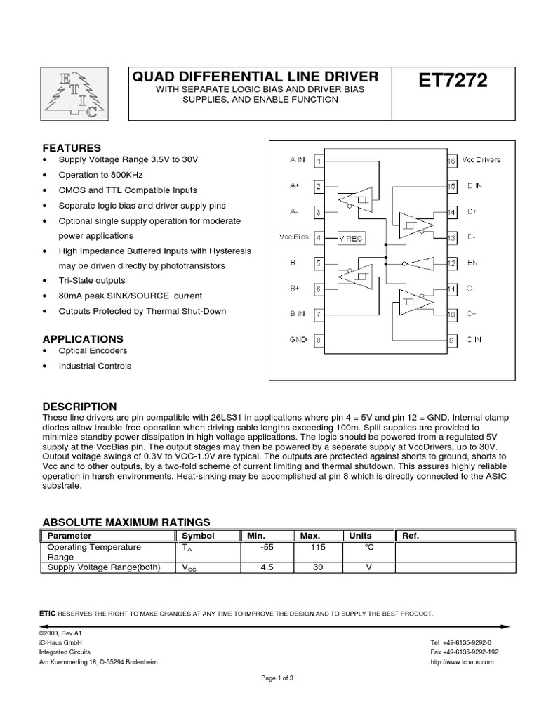 Quad Differential Line Driver: Features | PDF | Electronic Circuits | Electromagnetism