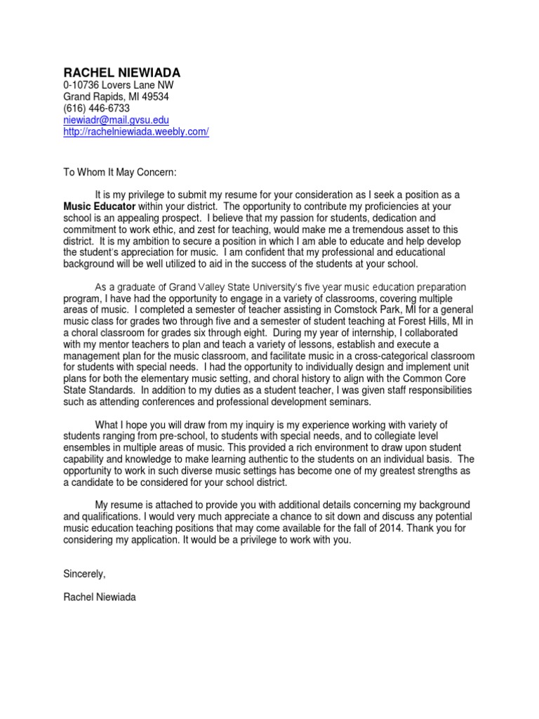 Cover Letter | PDF | Music Education | Teachers