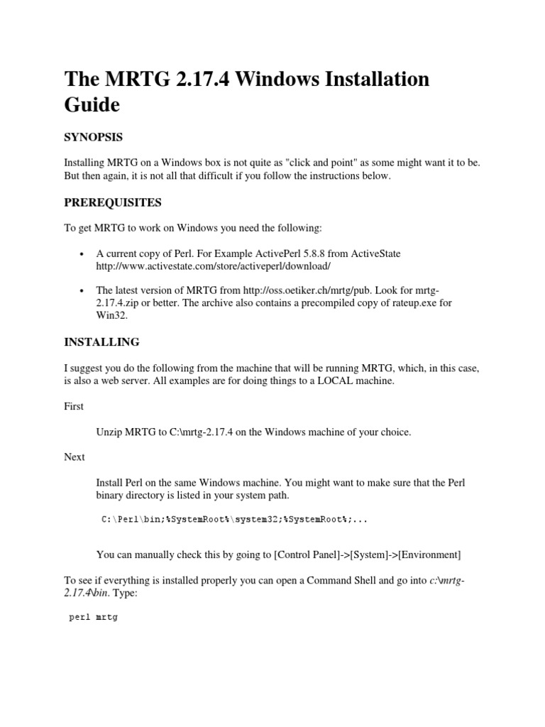 Windows MRTG Setup Guide | PDF | Command Line Interface | Windows Registry