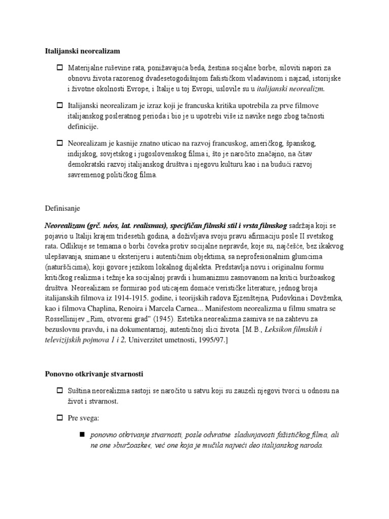 Italijanski Neorealizam | PDF