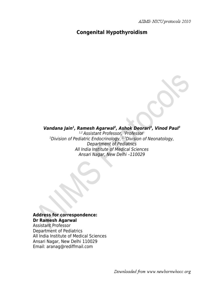 AIIMS NICU Protocols for Congenital Hypothyroidism | PDF | Fetus ...