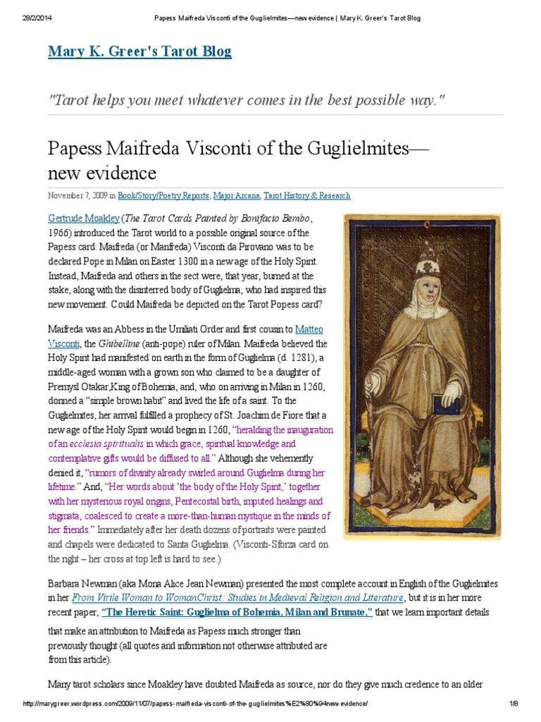 Papess Maifreda Visconti of The Guglielmites-New Evidence - Mary K PDF ...