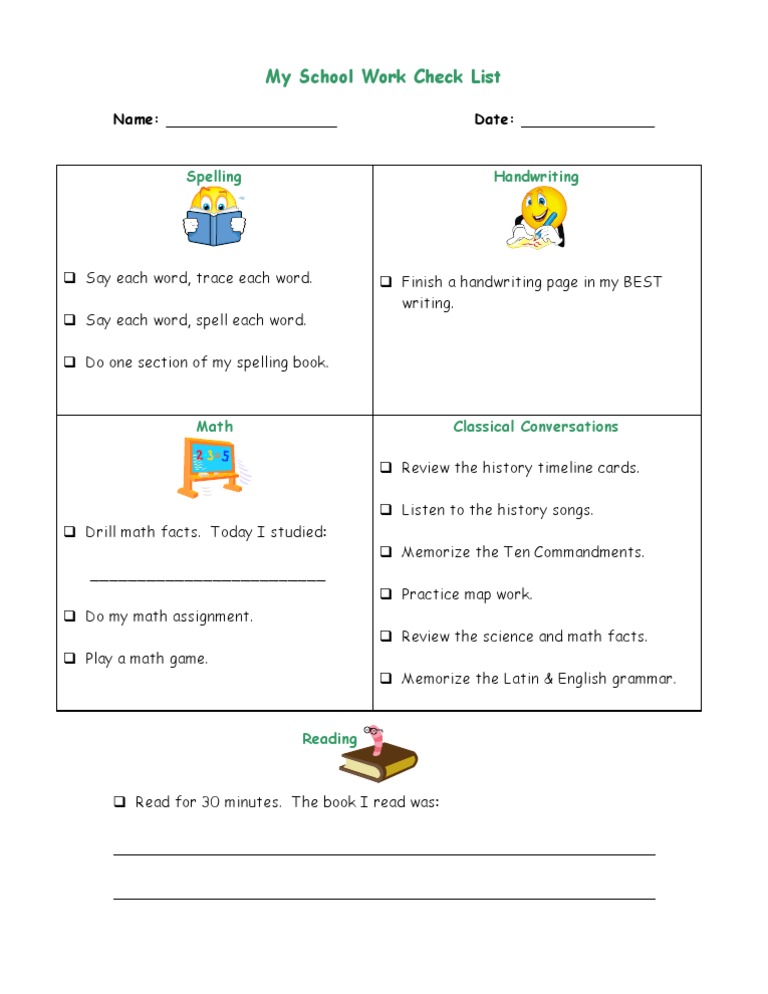 School Work Check List | PDF