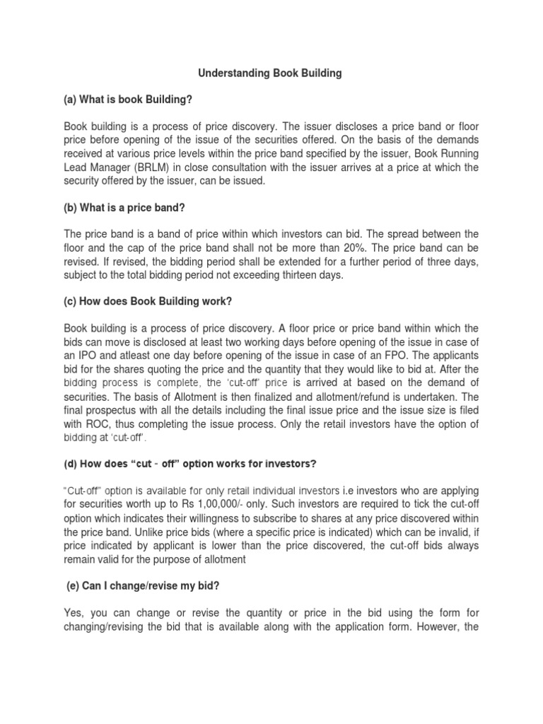 Understanding Book Building (A) What Is Book Building? | PDF | Stock ...