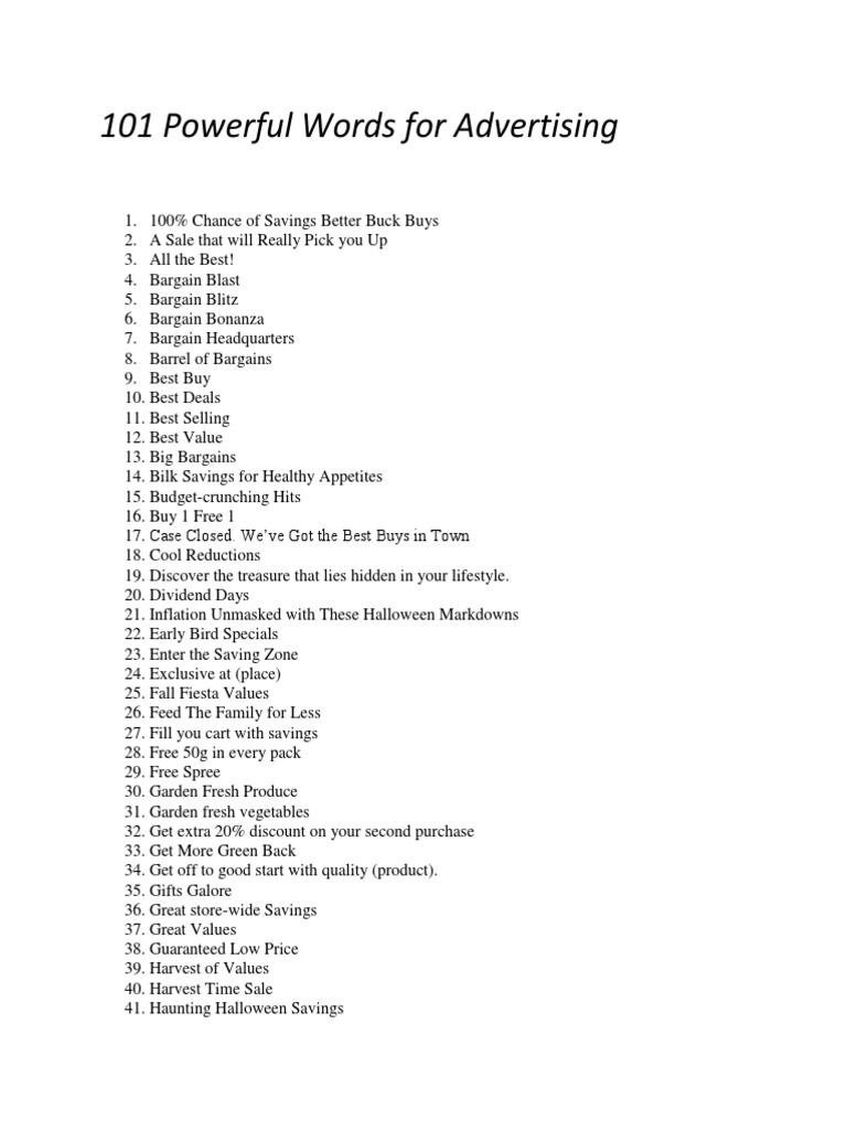 101 Powerful Words For Advertising | PDF | Environment | Economics
