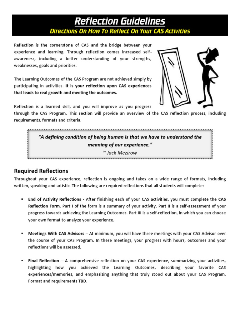 CAS Reflection Guidelines Learning Psychology Cognitive Science