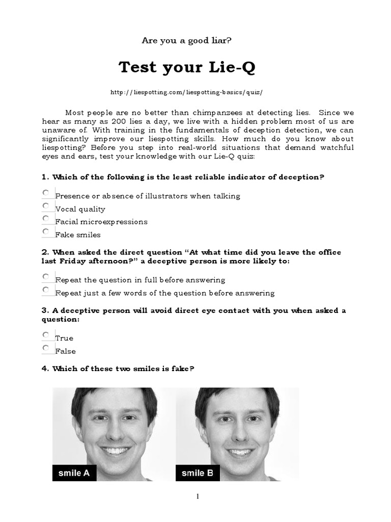 Are You A Good Liar - TEST | PDF | Lie | Deception