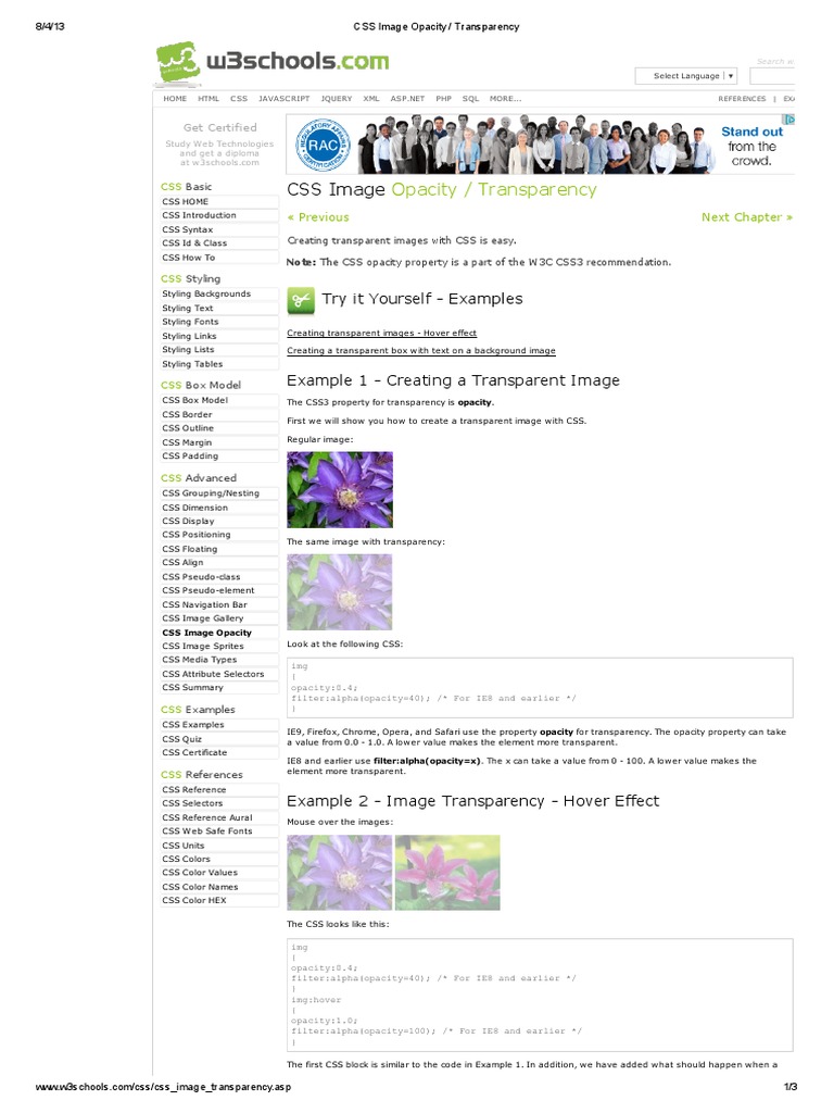 CSS Image Opacity - Transparency | PDF | Cascading Style Sheets | Xml