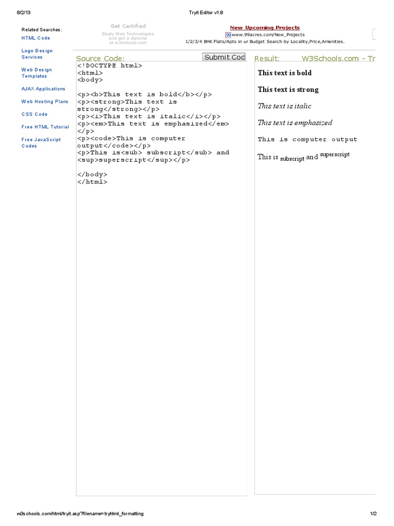 W3Schools Tryit Editor Overview | PDF