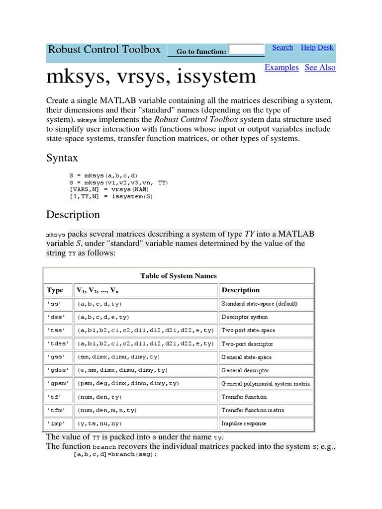 Robust Control Toolbox | PDF | Matlab | Matrix (Mathematics)