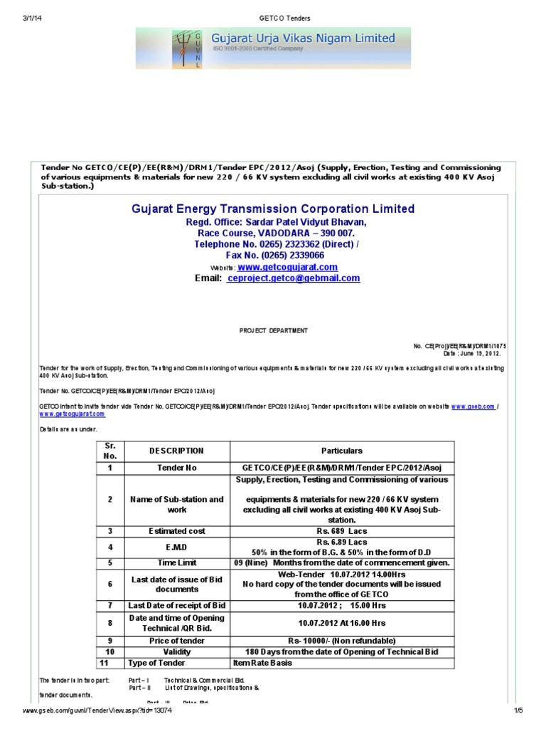 GETCO Tenders | PDF | Electrical Substation | Joint Venture