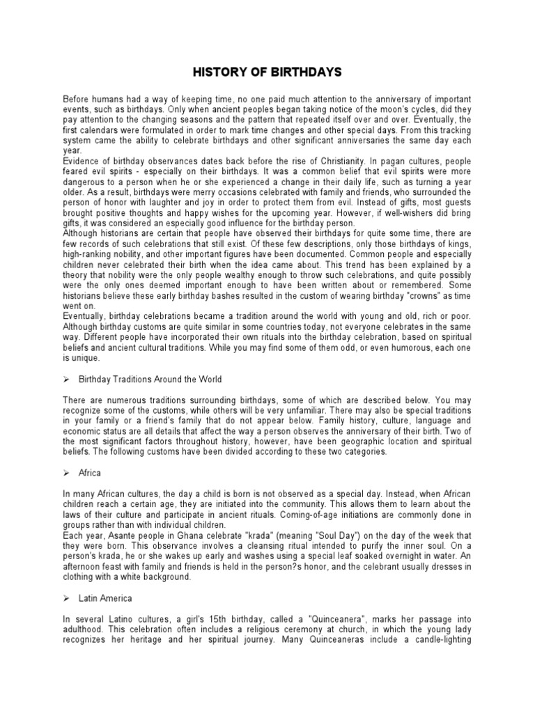 History of Birthdays | PDF | Birthdays | Traditions