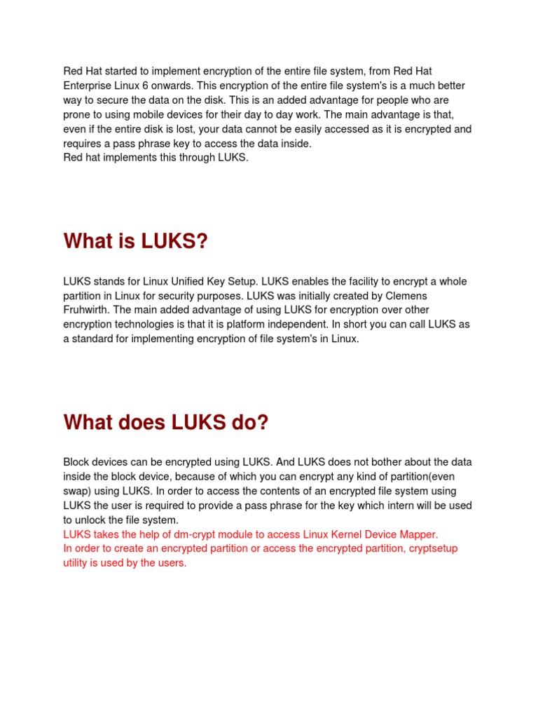 Encrypting A Linux Partition Using LUKS | PDF | Cyberwarfare | Security