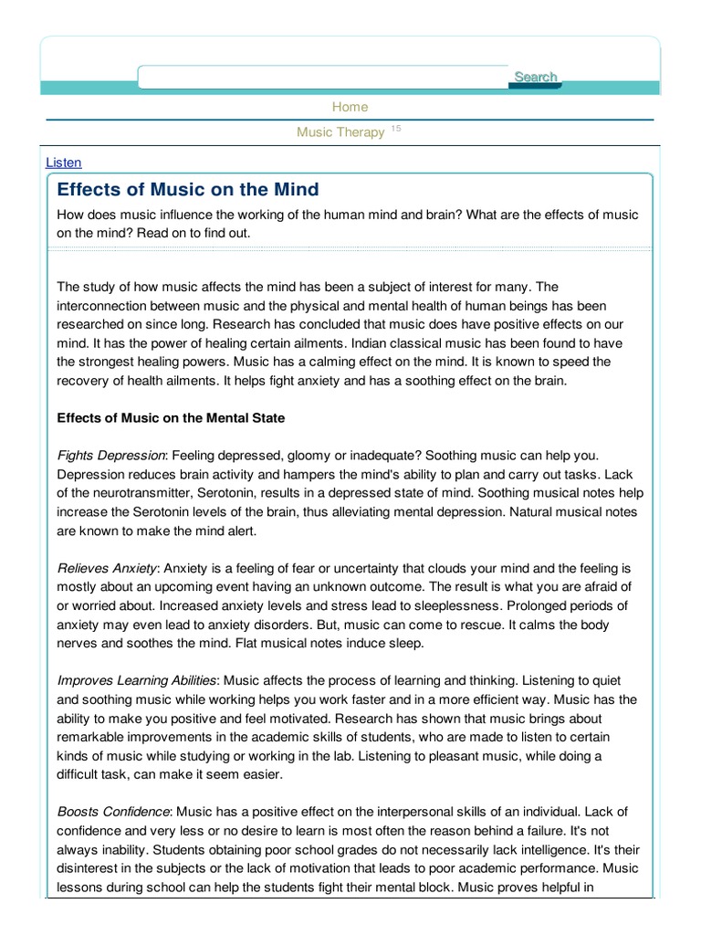 Effects of Music On The Mind and Brain | PDF | Memory | Mind
