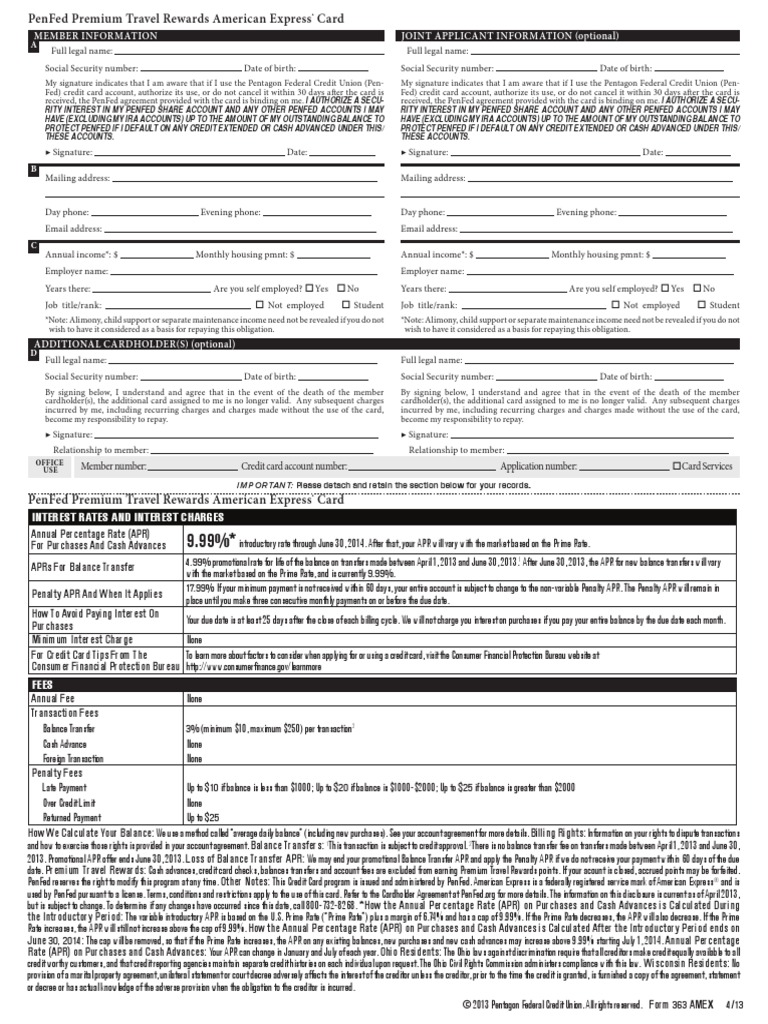 PenFed Premium Travel Rewards American Express® Card Application Form ...