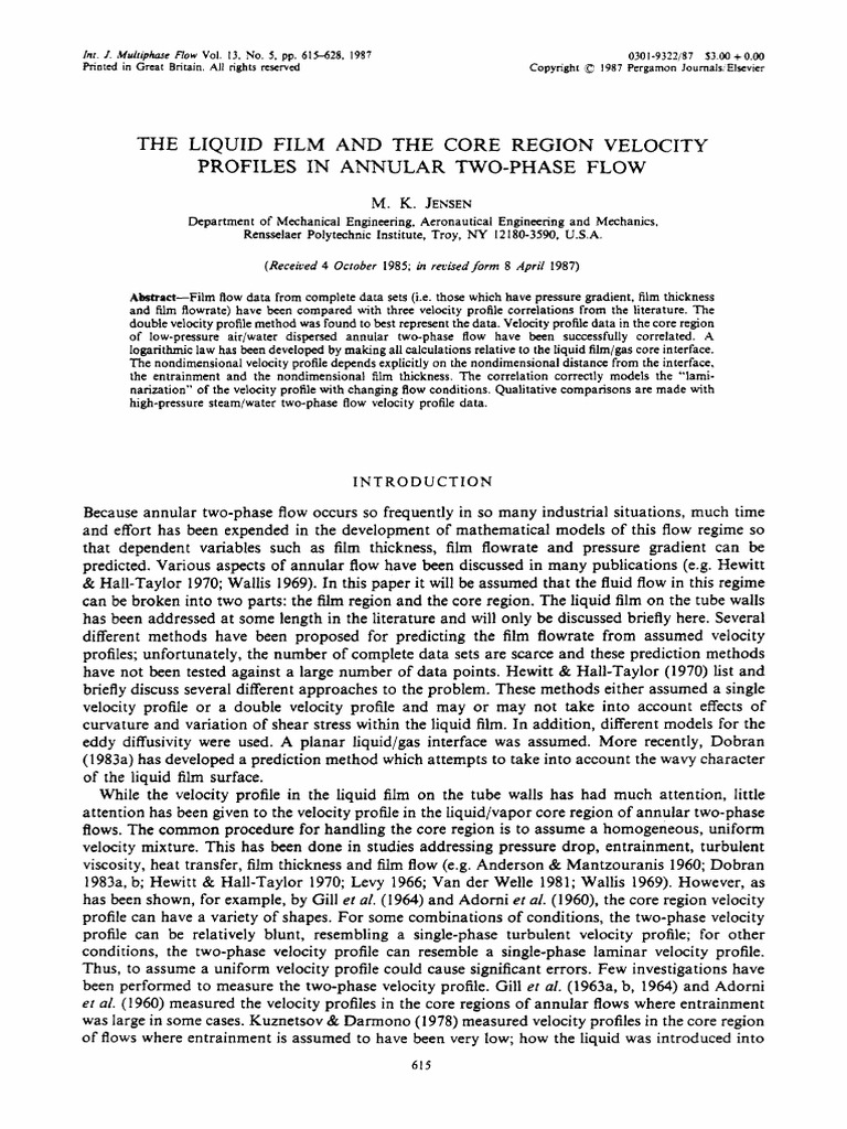 The Liquid Film and The Core Region Velocity Profiles in Annular Two ...