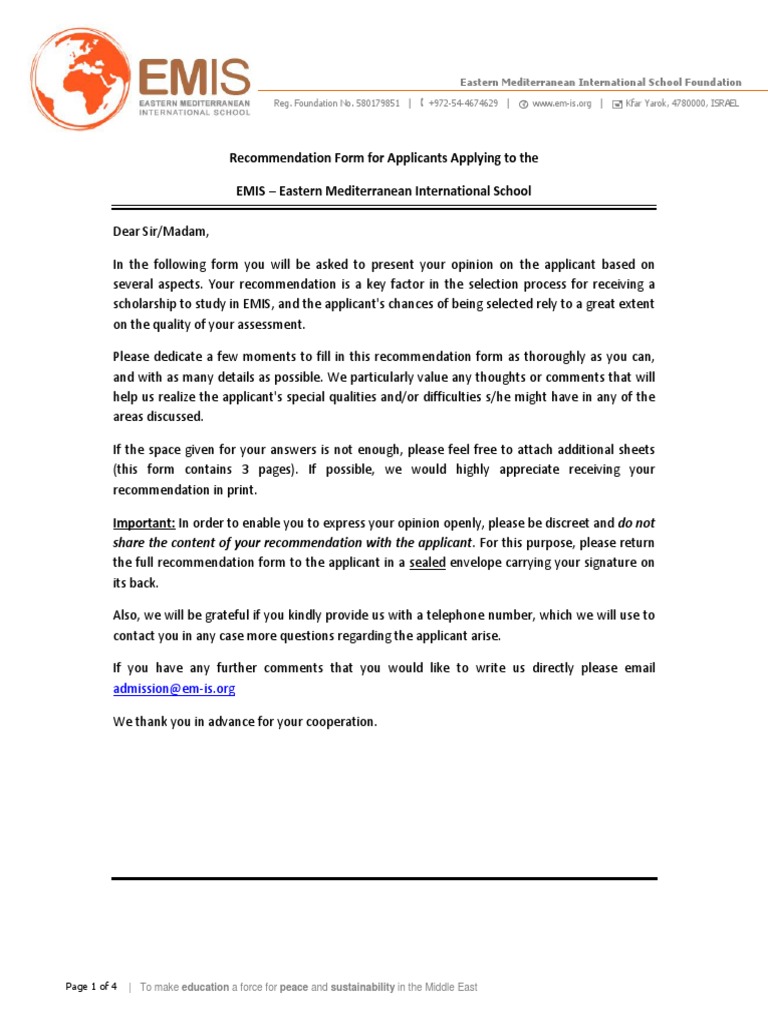EMIS Application Recommendation Letter Form Jan2014 | Sustainability ...